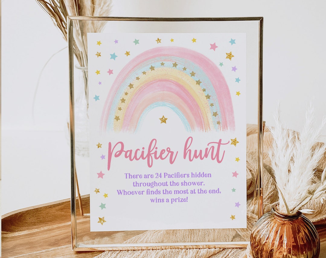 Pastel Rainbow Pacifier Hunt Sign - Editable Pink Gold Glitter Bab155 ...