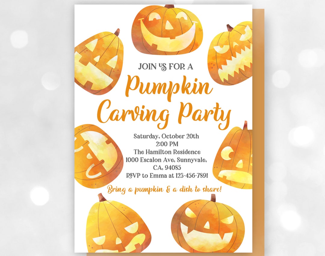 Pumpkin Carving Party Invite - Editable Halloween Invitation Template ...