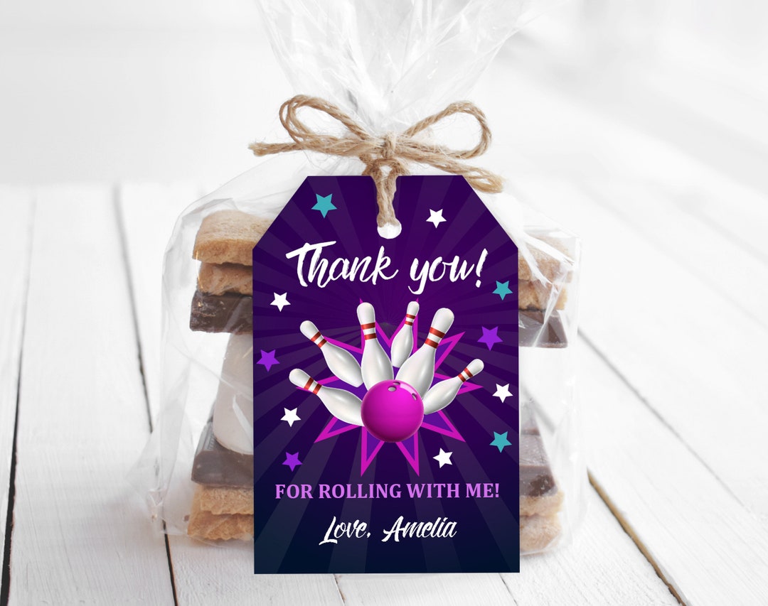 Bowling Birthday Thank You Tag Favor Label Girl Thank You Bowling Party ...