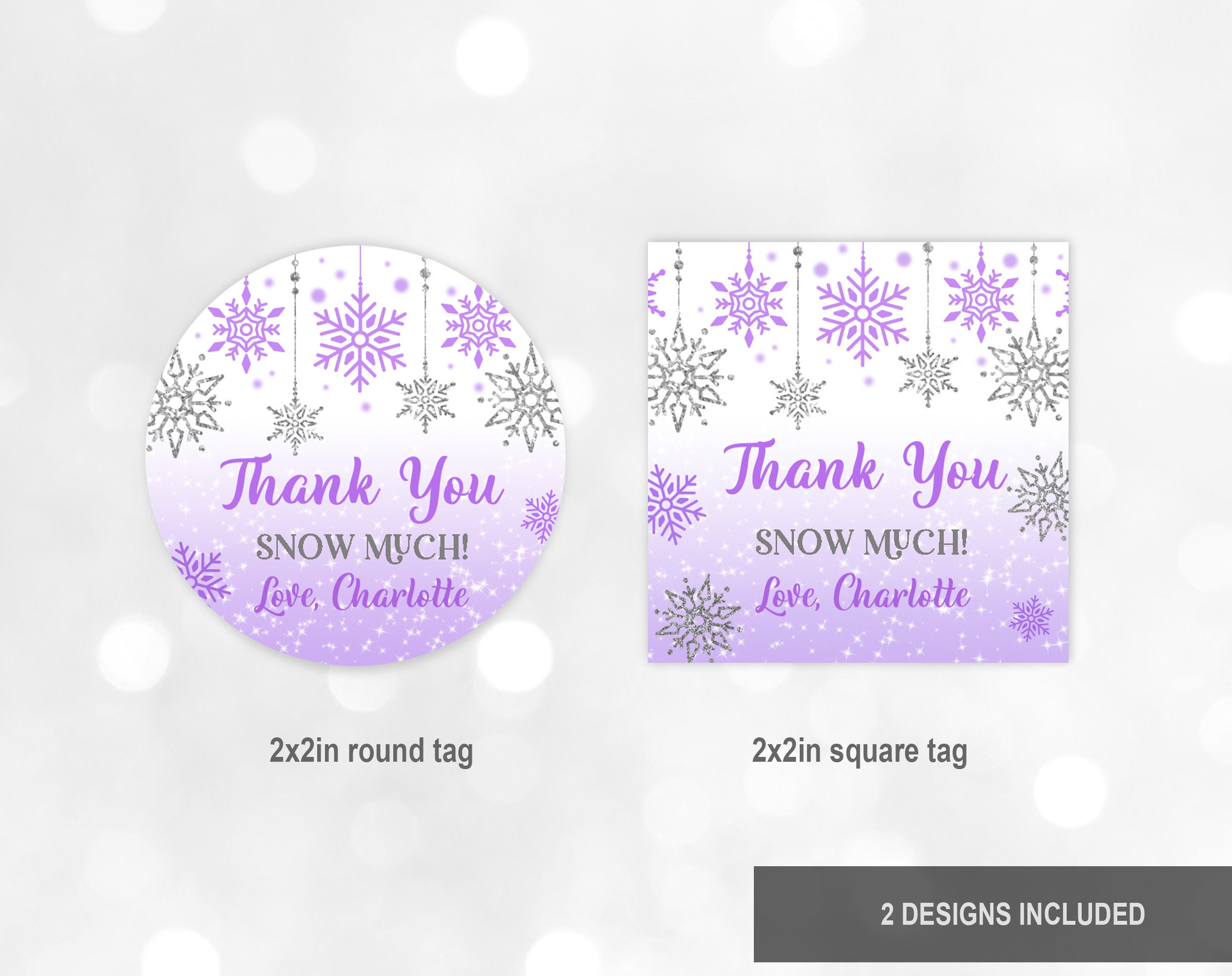 Purple Snowflake Birthday Round Square Tag Favor Tag Sticker/ | Etsy