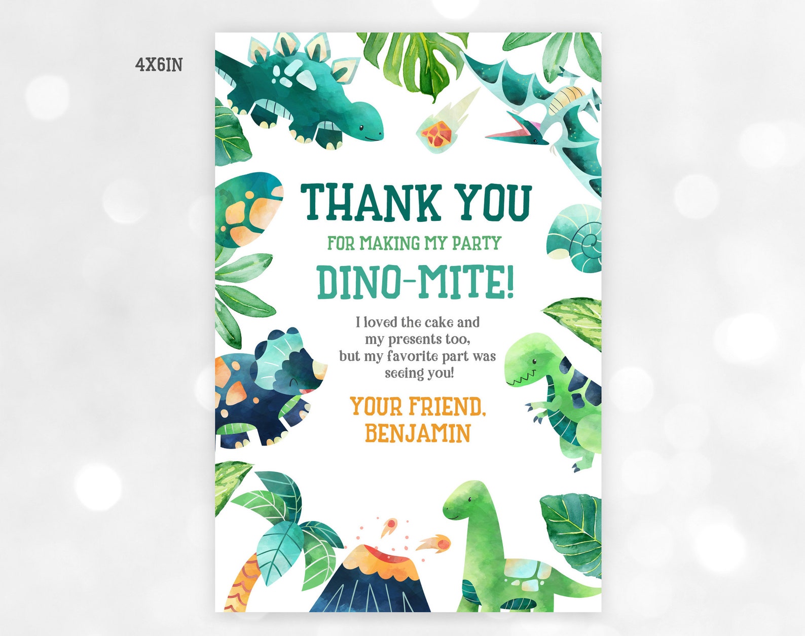 Dinosaur Birthday Thank You Card, Cute T-rex Jungle (editable Bir227 ...