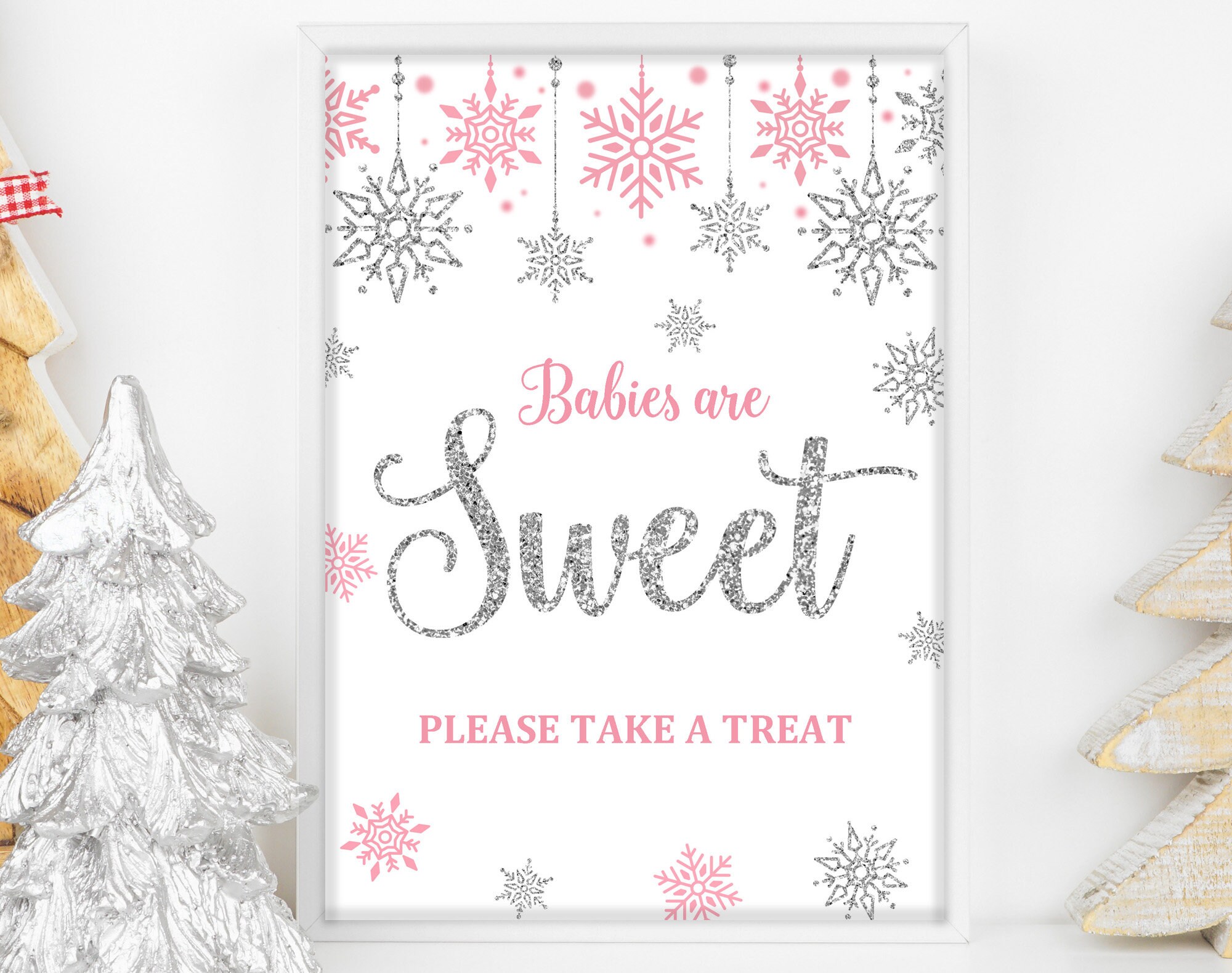 Sweets and Treats Sign Winter Party Sign Pink Silver Snowflake - Etsy