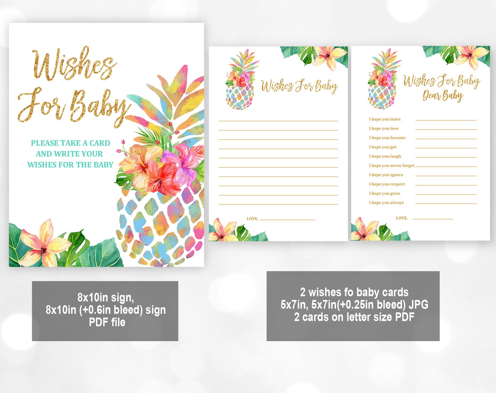 Wishes for Baby Sign Cards Pineapple Baby Shower Download - Etsy