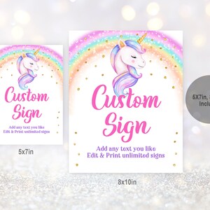 Unicorn Custom Sign Rainbow Unicorn Birthday Party Sign Table ...