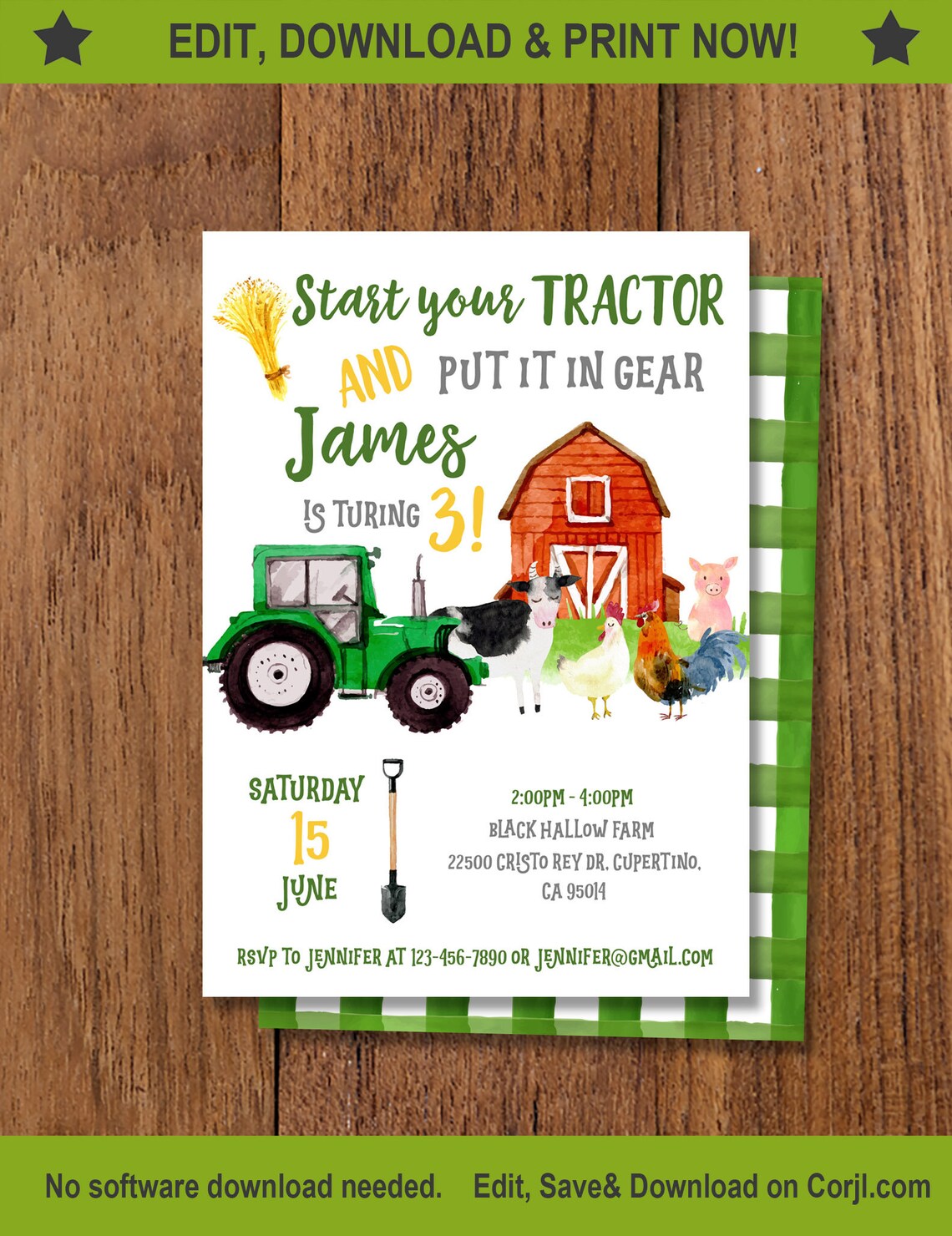 Green Tractor Birthday Invitation Tractor Invite Farm Birthday | Etsy ...