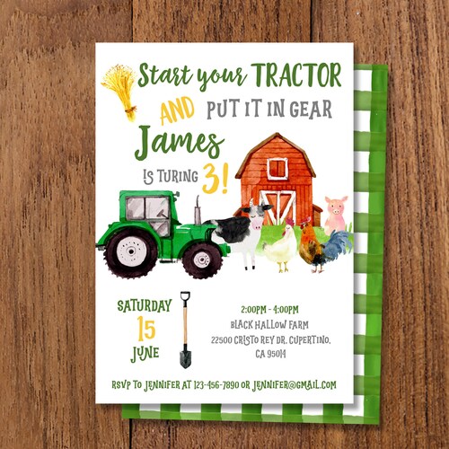 Customizable Tractor Birthday Invitation Tractor Party Farm - Etsy