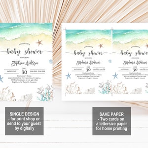 Beach Baby Shower Invitation Shore Baby Shower Invite Ocean Nautical ...