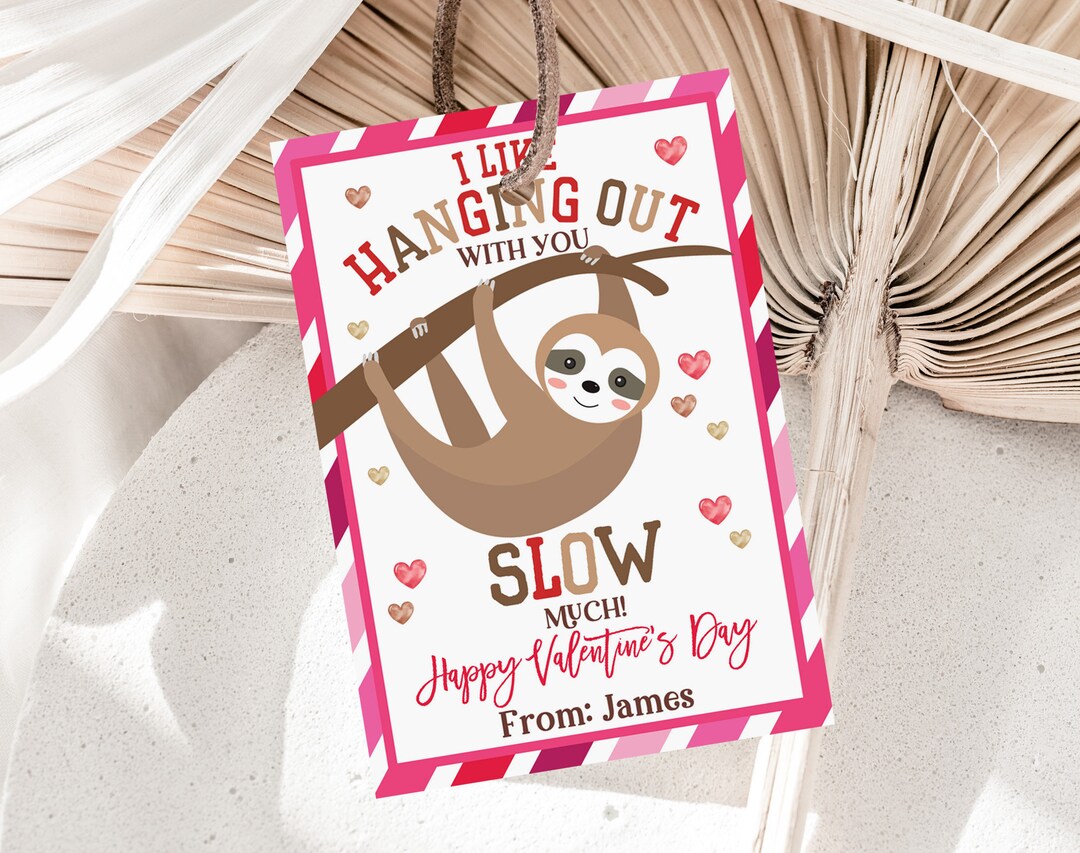 Sloth Valentine's Day Tag Lollipops Straw Tag Cute Sloth Valentines ...