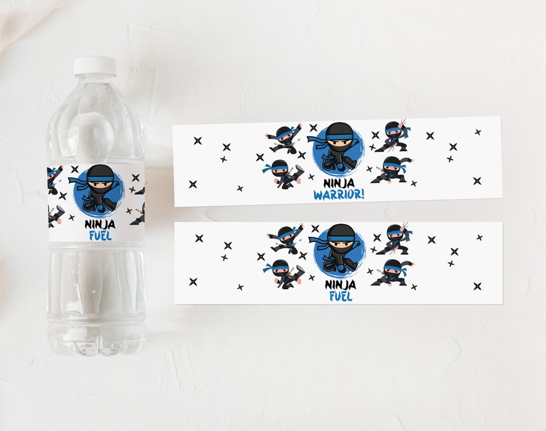 Blue Ninja Water Bottle Labels Martial Arts Water Bottle Wrappers Ninja ...