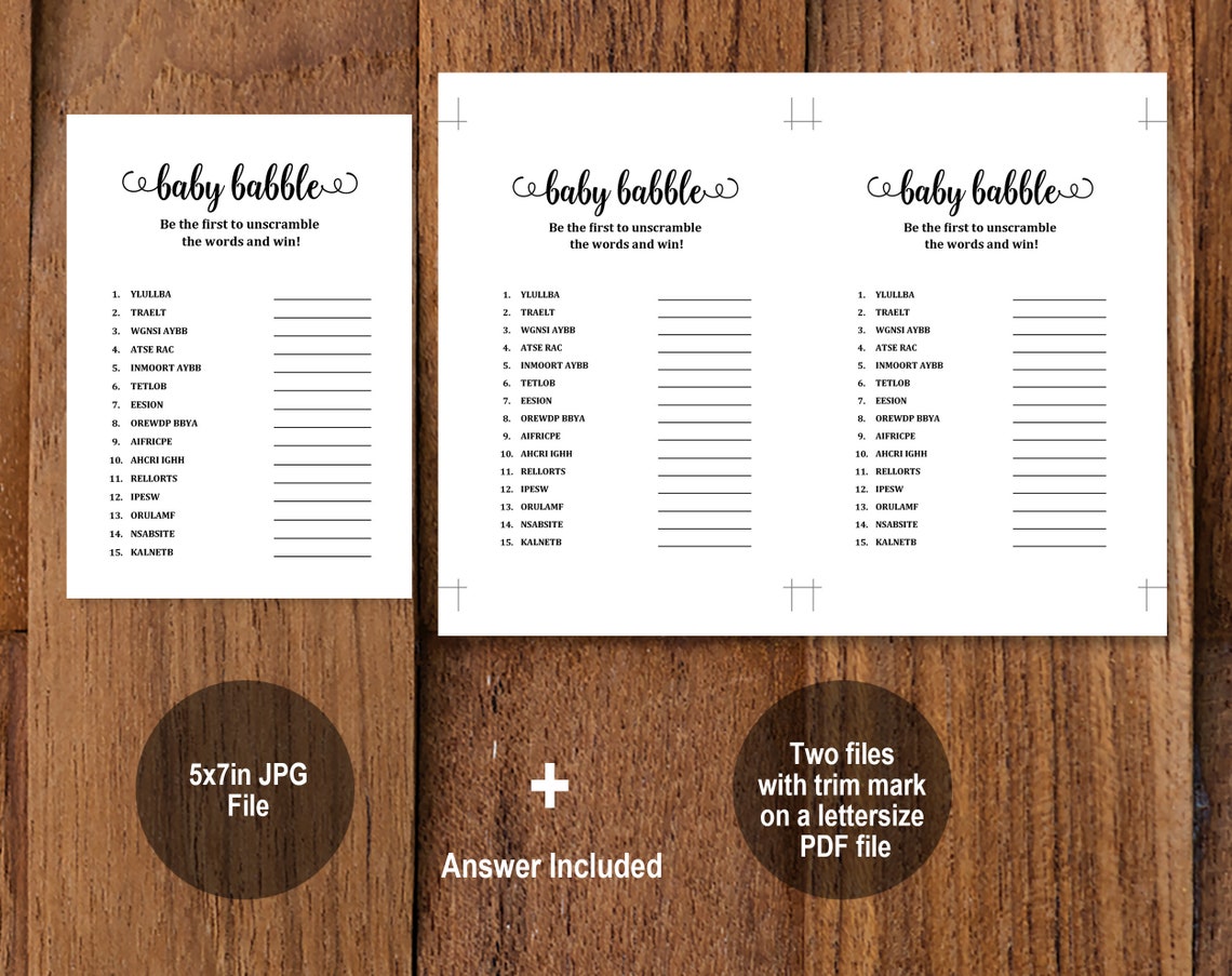 Baby Babble Game Printable Game Suits for Any Theme Shower - Etsy