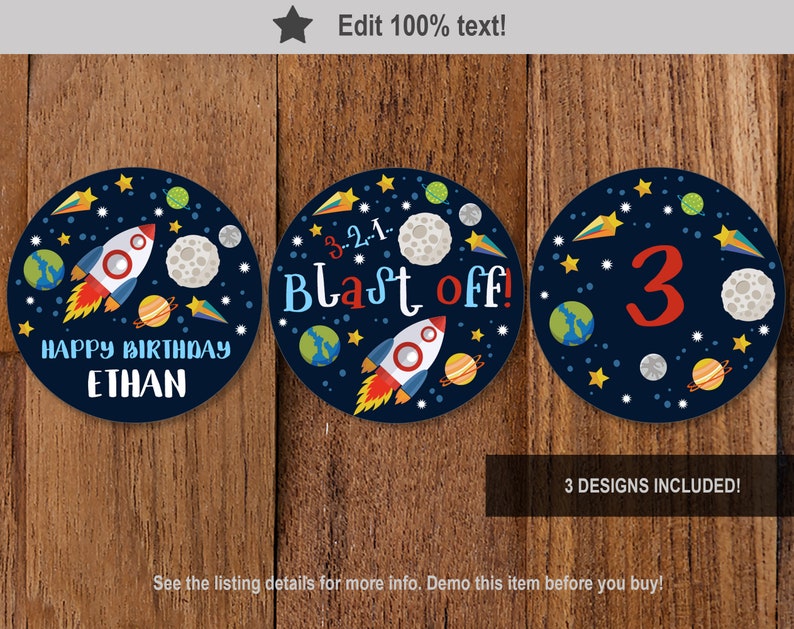 Outer Space Cupcake Topper Birthday Favor Label Sticker | Etsy