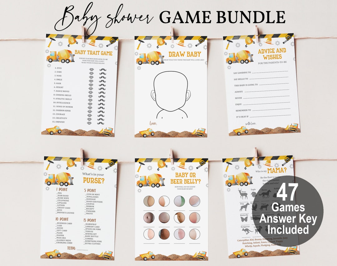 Construction Baby Shower Games: Dump Truck & Digger Bundle Bab84 - Etsy
