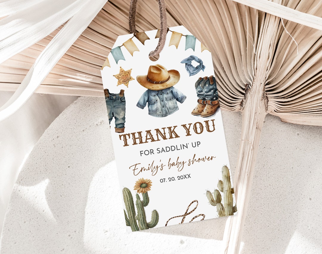 Little Cowboy Thank You Favor Tag Western Boy Baby Shower Printable ...
