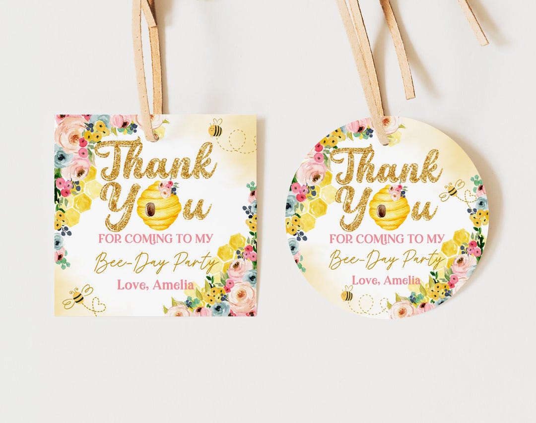 Thank You Tags: Bee Birthday Party Stickers (editable Printable Bir304 ...