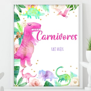 Dinosaur Carnivores Birthday Sign Food Table Sign Girl Dino Party Decor ...