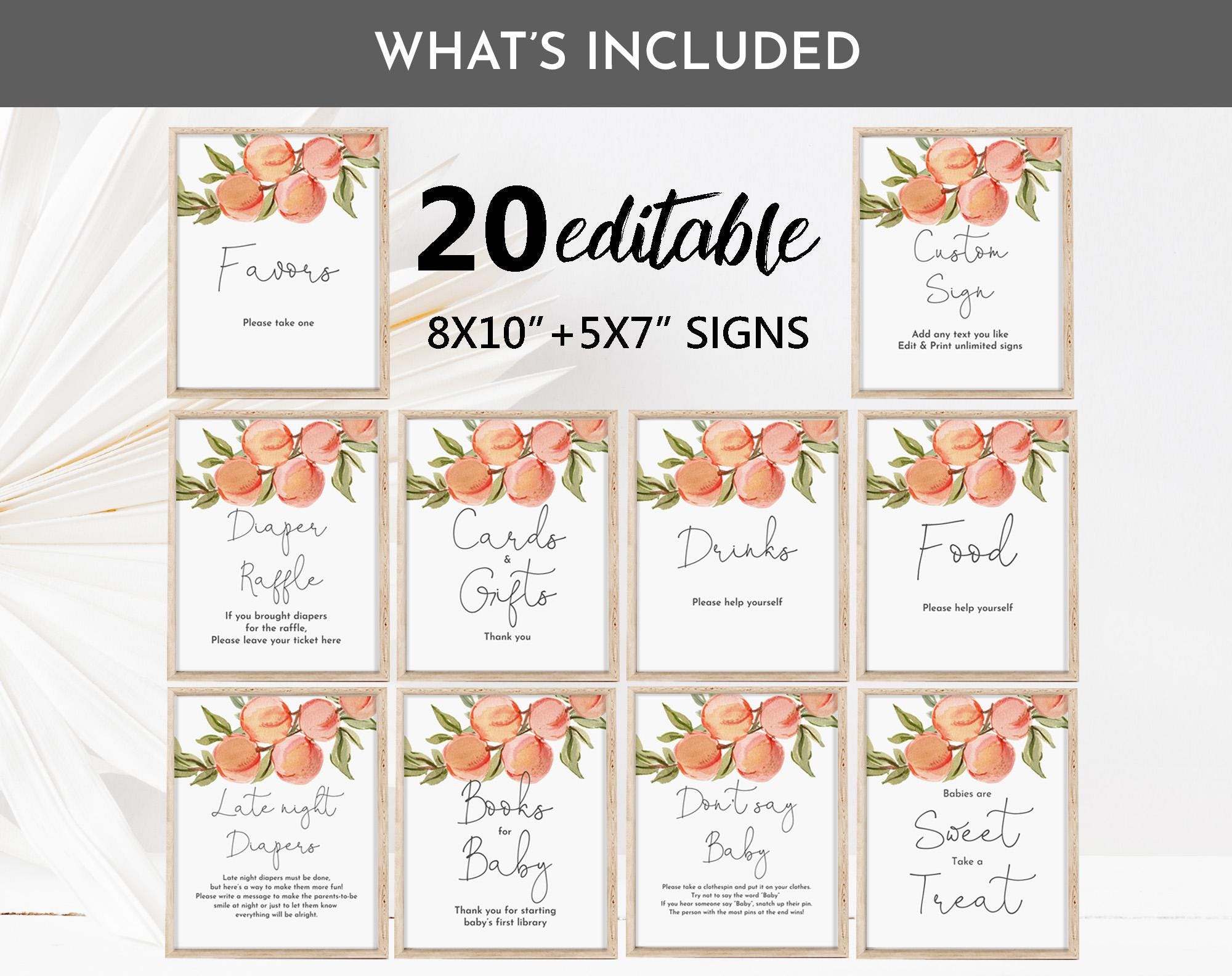 Peach Baby Shower Sign Bundle: Editable Printable Table Decor Bab353 - Etsy