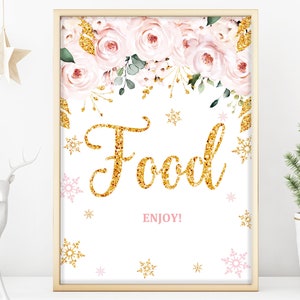 Winter Food Sign Pink Floral Gold Snowflake Sign 5x7in, 8x10in Included ...