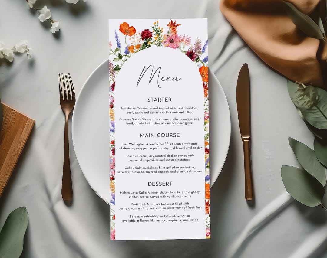 Baby in Bloom Menu Template Printable Wildflower Party Menu Card Spring ...