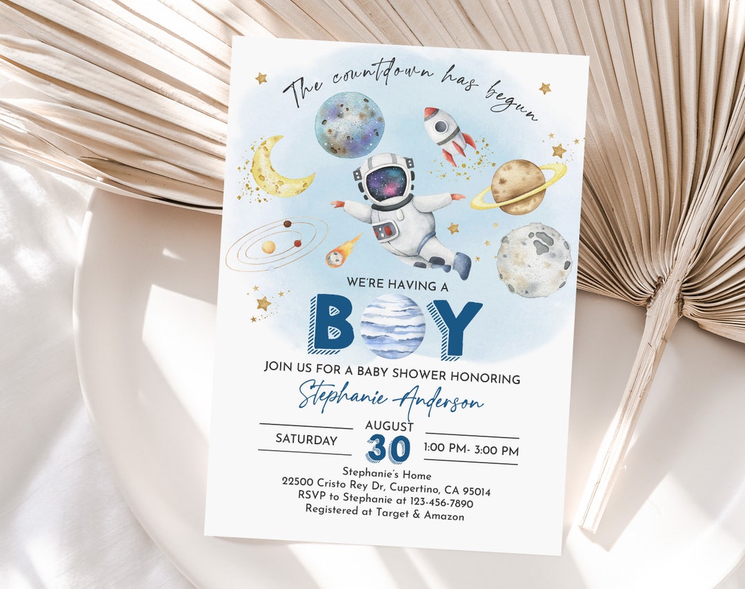 Space Baby Shower Invitation Astronaut Invite the Countdown Has Begun ...
