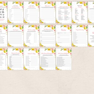 Editable Lemon Baby Shower Game Bundle Pink Lemonade Games Pink Floral ...