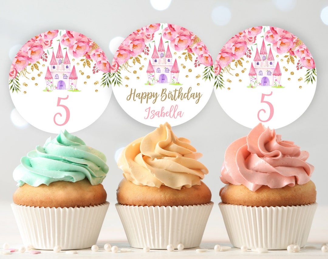 Princess Birthday Cupcake Toppers Pink and Gold Editable Download ...