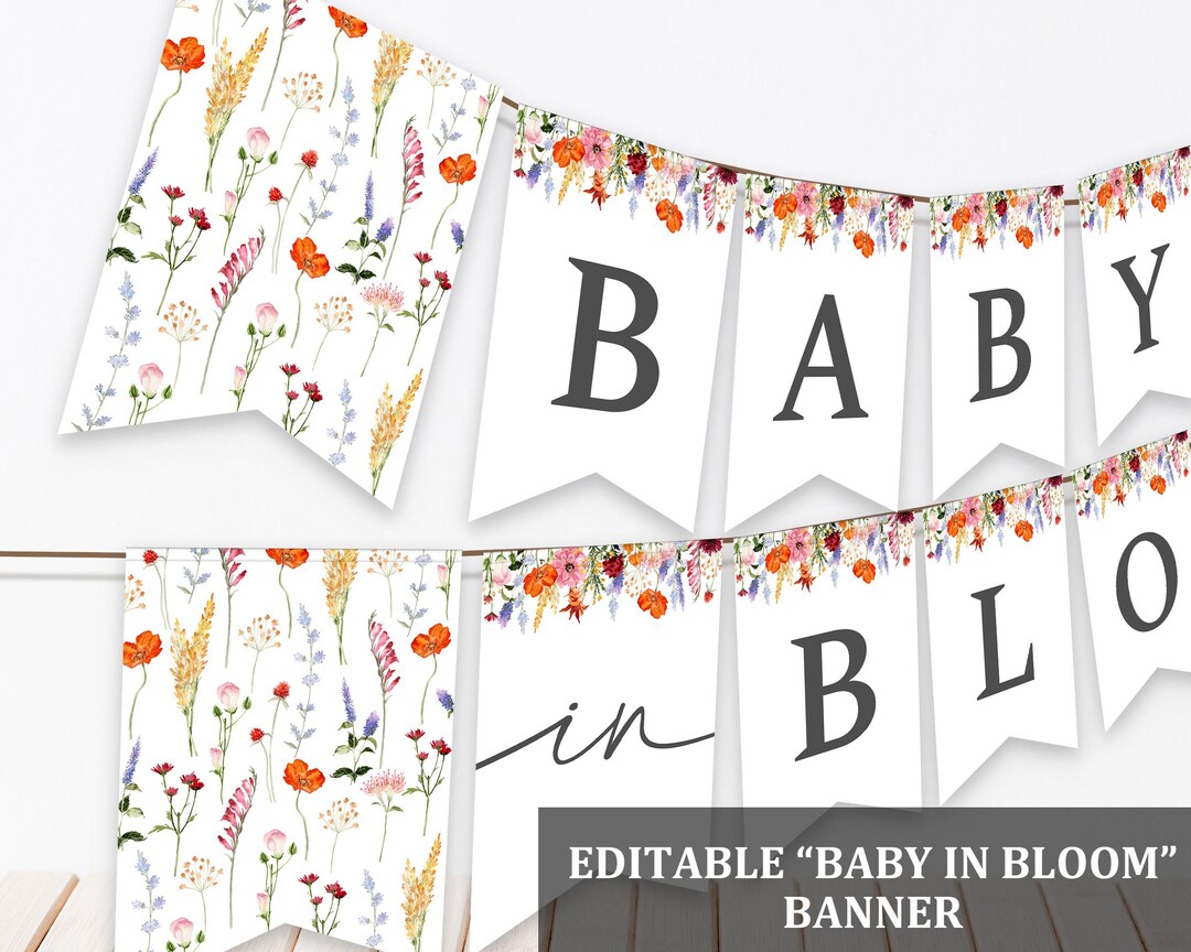 Baby in Bloom Banner Printable Wildflower Baby Shower Banner Editable ...