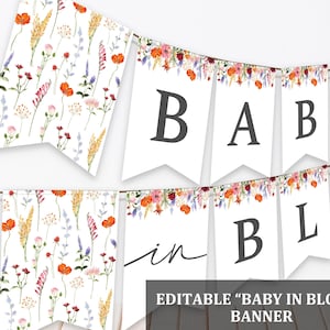 Baby in Bloom Banner Printable Wildflower Baby Shower Banner Editable ...