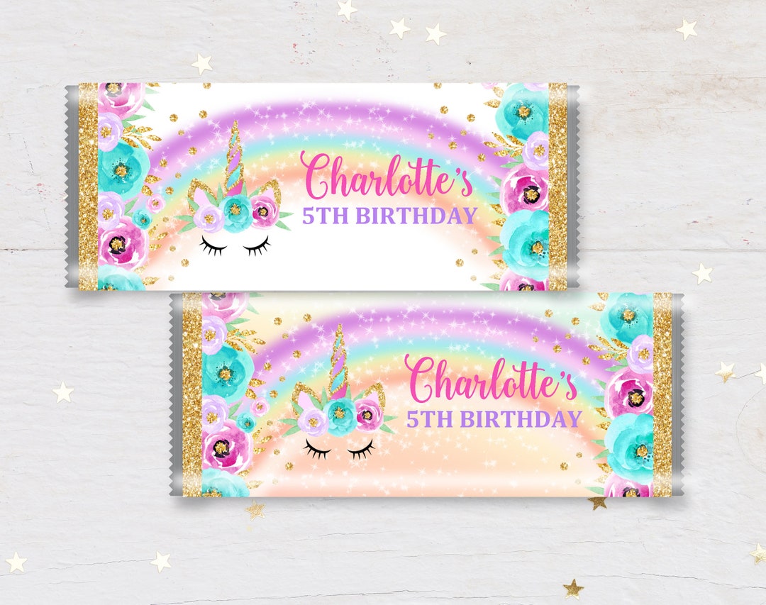 Unicorn Chocolate Wrapper Candy Bar Wrapper Rainbow Unicorn Favor ...