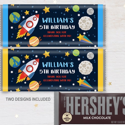 Outer Space Water Bottle Label Sticker Rocket Birthday Favor - Etsy