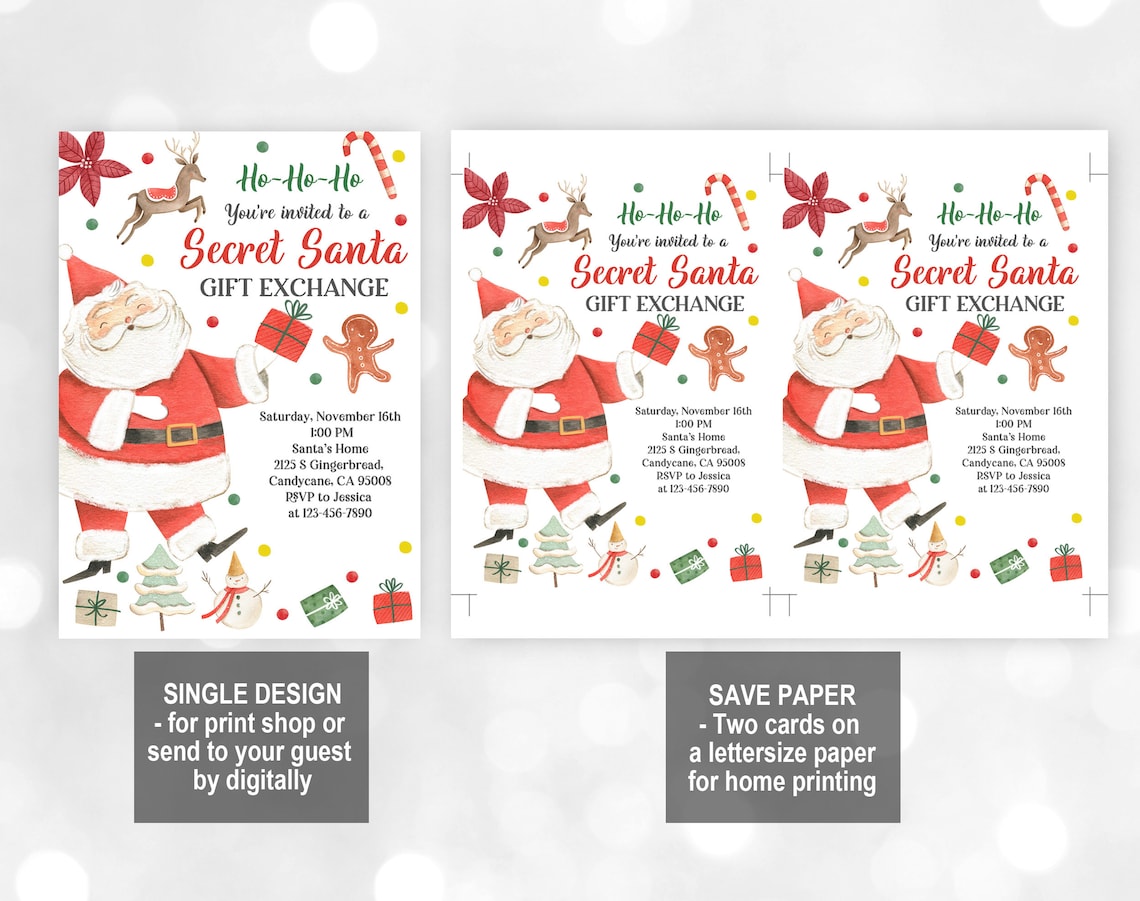 Secret Santa Gift Exchange Invitation Christmas Party Invite - Etsy