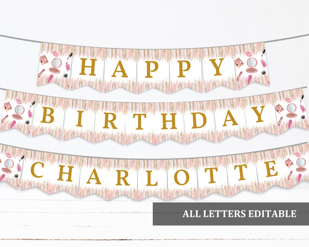 Editable Spa Birthday Banner Happy Birthday Garland Spa Glitters and ...