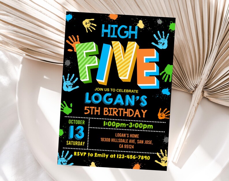 5th Birthday Invitation: High Five Theme - Editable Canva Bir539 - Etsy