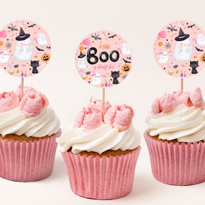 Halloween Baby Shower Cupcake Toppers Pink Ghost Favor Tags Label Ghost ...