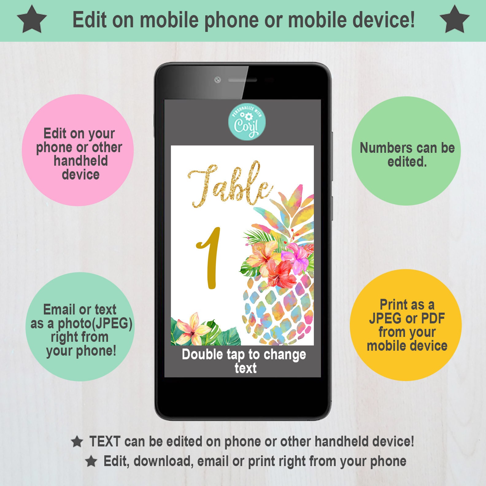 Pineapple Table Number 5x7in 4x6in/ INSTANT DOWNLOAD/ | Etsy