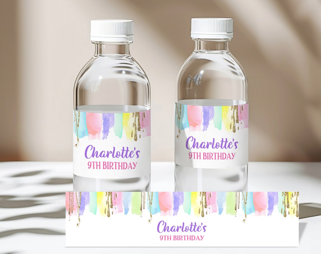 Art Party Water Bottle Labels, Pastel Rainbow, Editable (birthday Decor ...