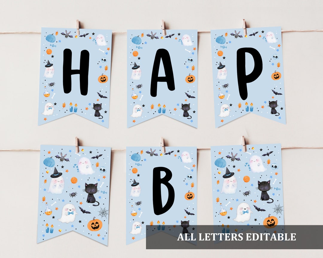 Happy Birthday Banner Halloween Birthday Banner Blue Ghost Birthday ...