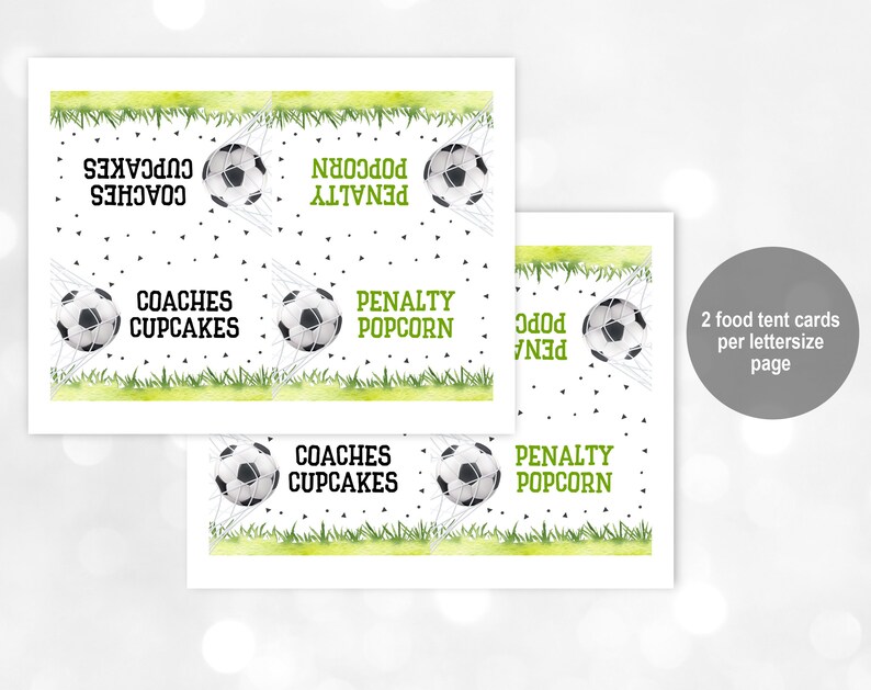 Soccer Birthday Food Labels Soccer Party Food Tent Card Place - Etsy