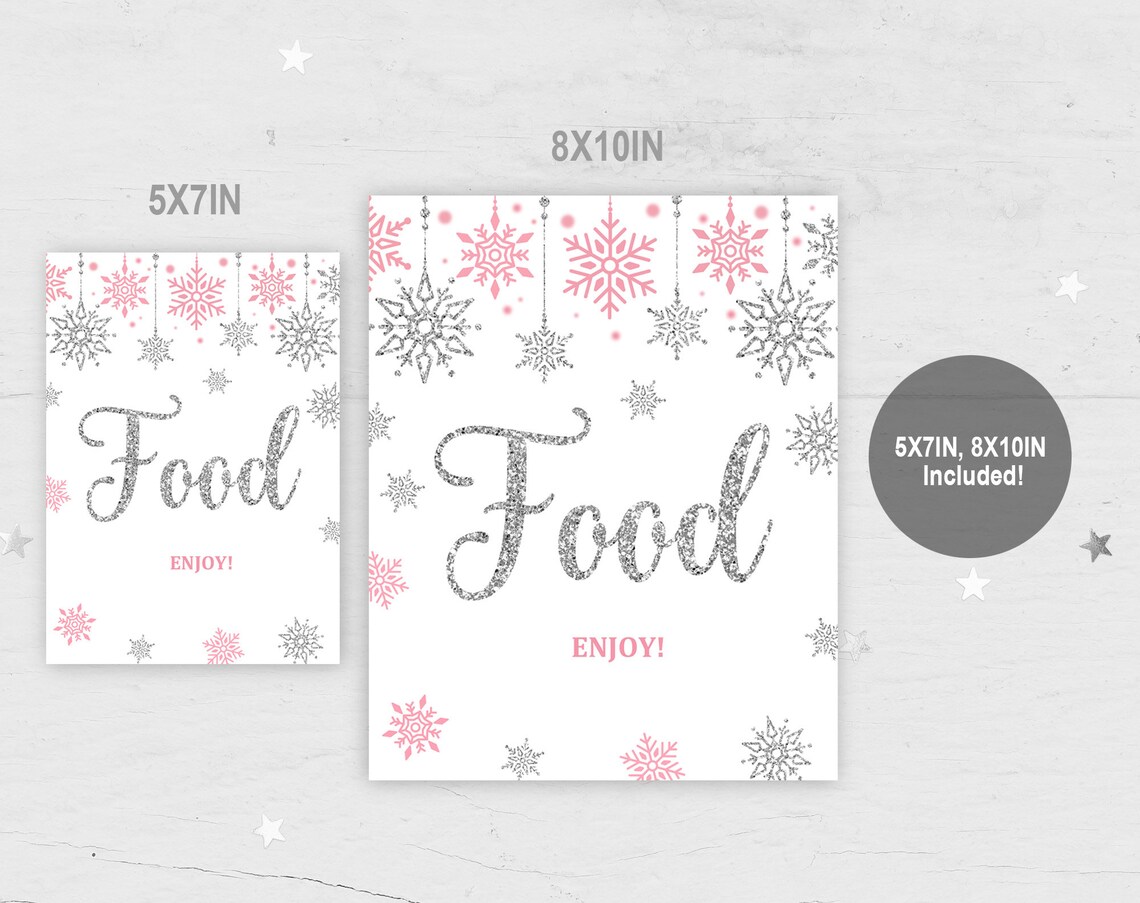Winter Food Sign/ Pink Silver Snowflake Sign/ 5x7in 8x10in | Etsy