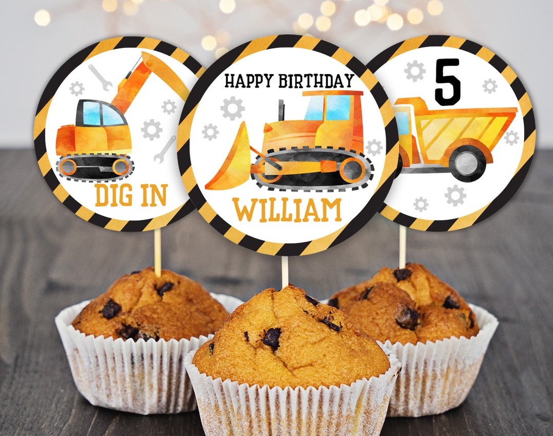 Construction Cupcake Topper Birthday Printable Topper EDITABLE ...