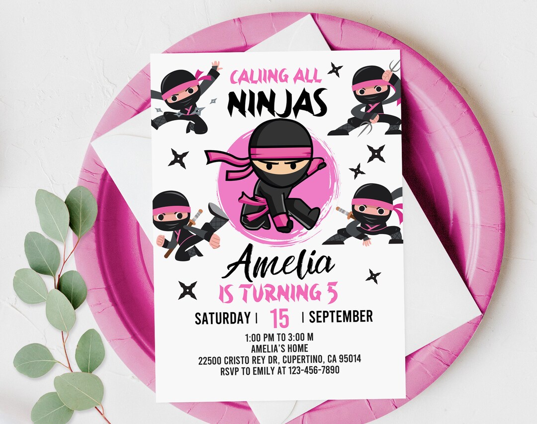Ninja Girl Birthday Invitation Martial Arts Invite Ninja Party ...