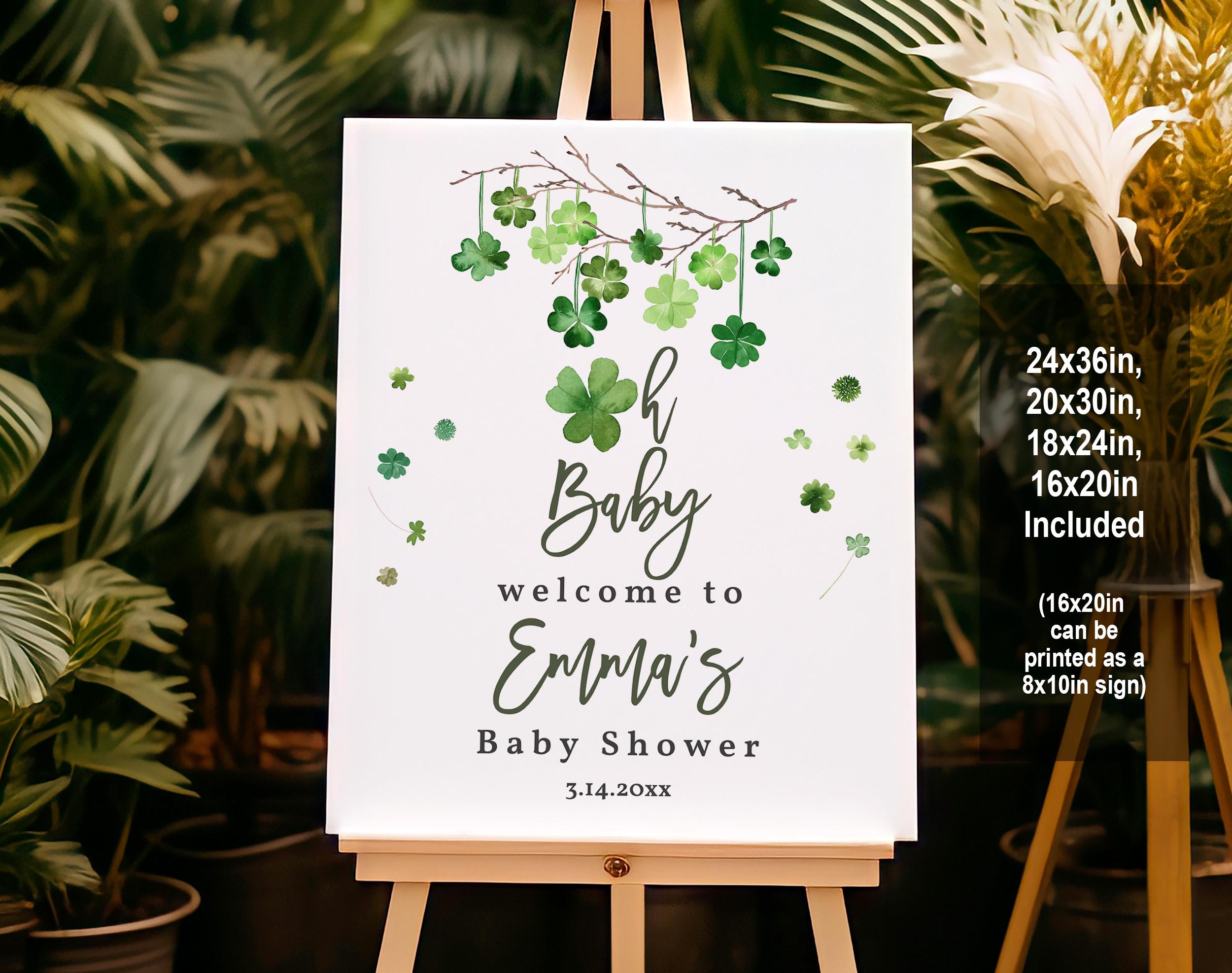 St Patrick's Baby Shower Welcome Sign, Shamrocks, Editable (printable ...