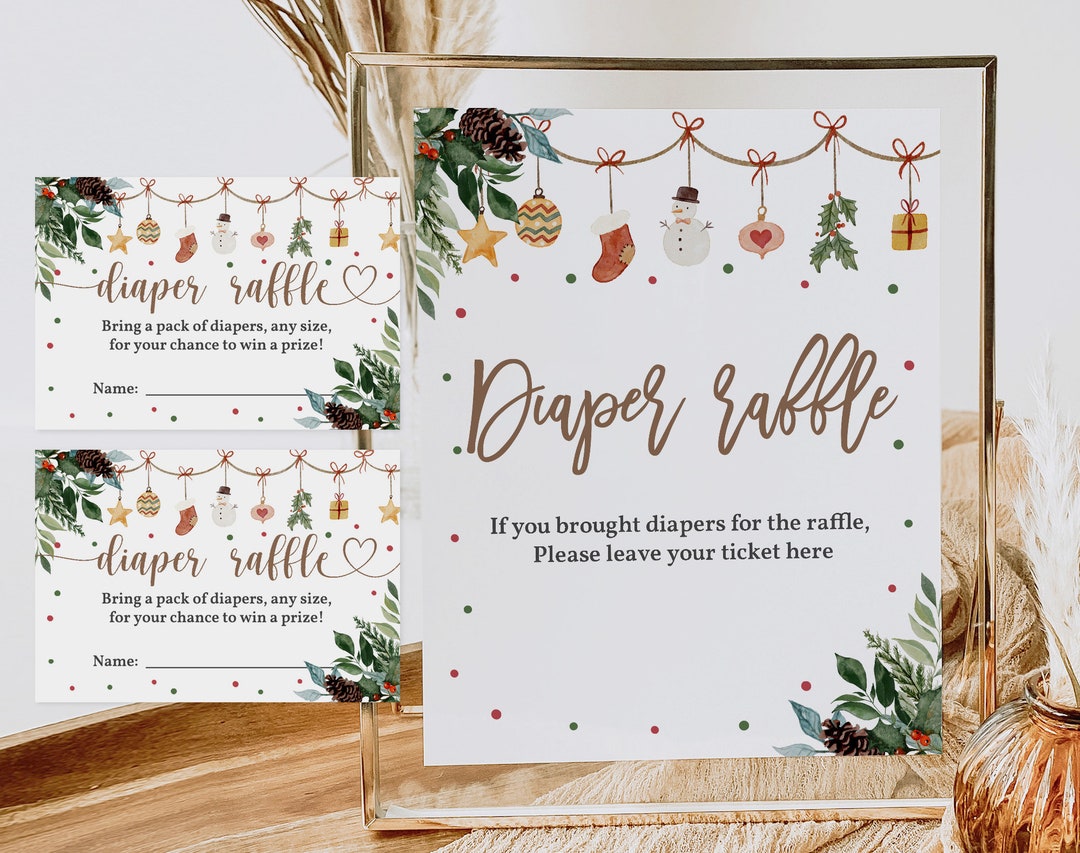 Christmas Baby Shower Diaper Raffle Sign Ticket Boho Christmas Game ...