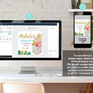 EDITABLE Pineapple Aloha Birthday Thank You Labels Mahalo Favor Tag ...