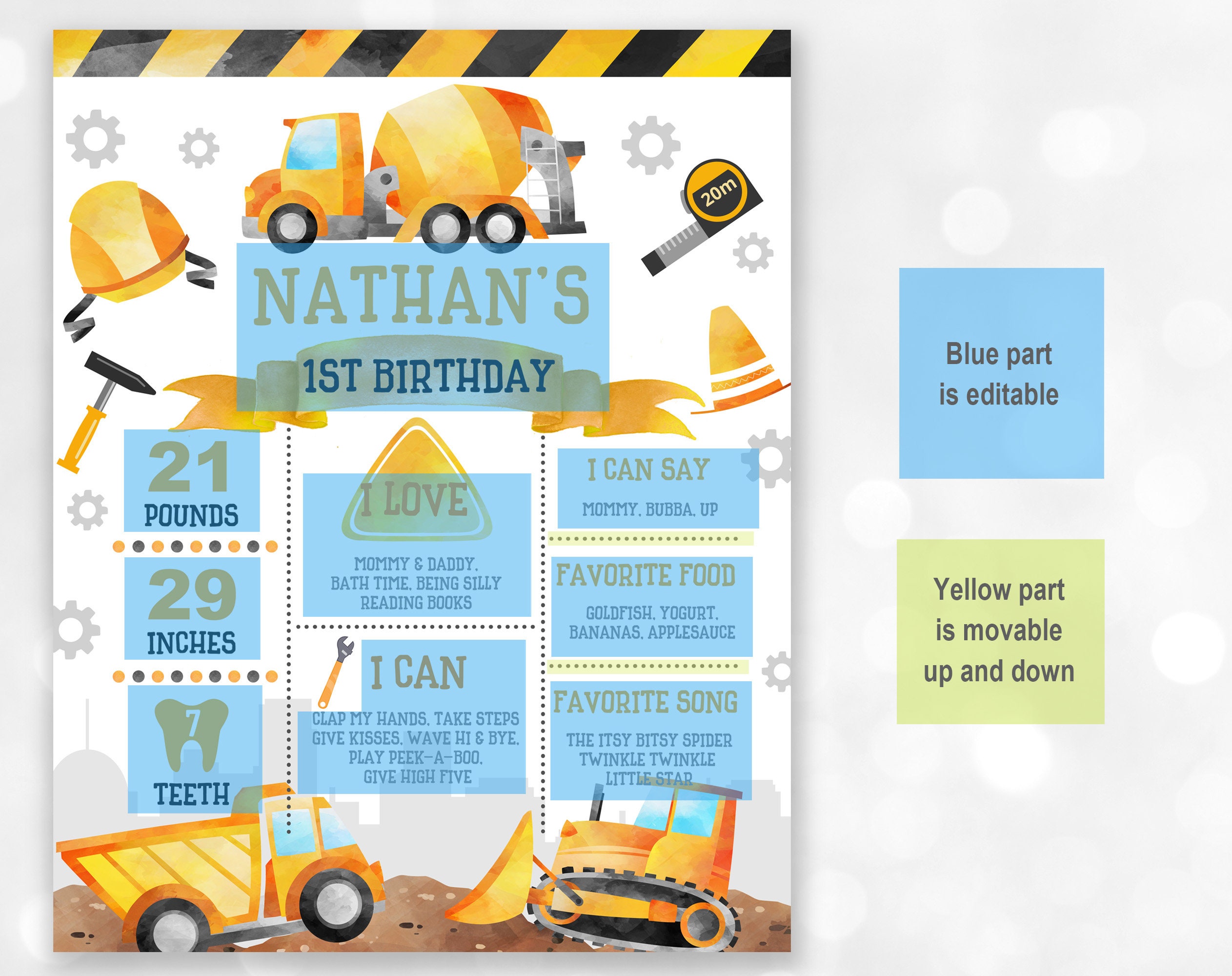 Construction Birthday Milestone Poster 1st Birthday Poster - Etsy