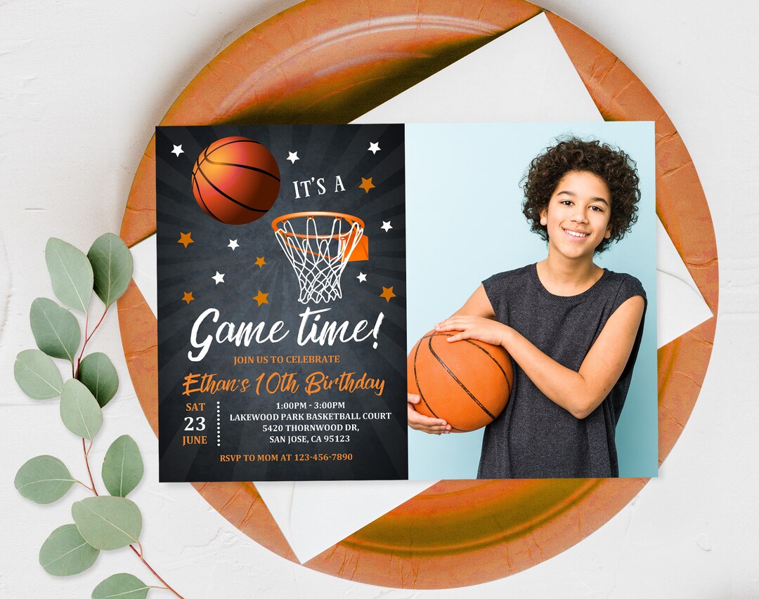 Basketball Birthday Invitation Sports Party Invite Boy Photo Game Time ...