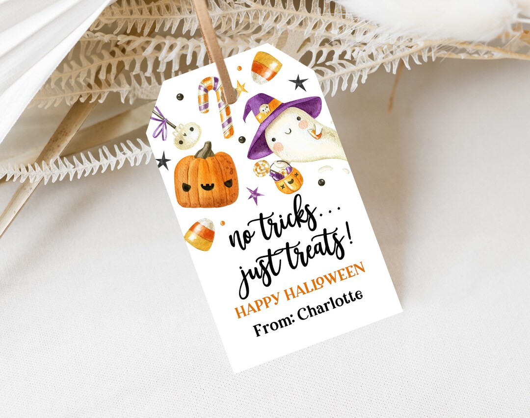 No Tricks Just Treats Halloween Gift Tag Halloween Treat Tag Cute Kids ...