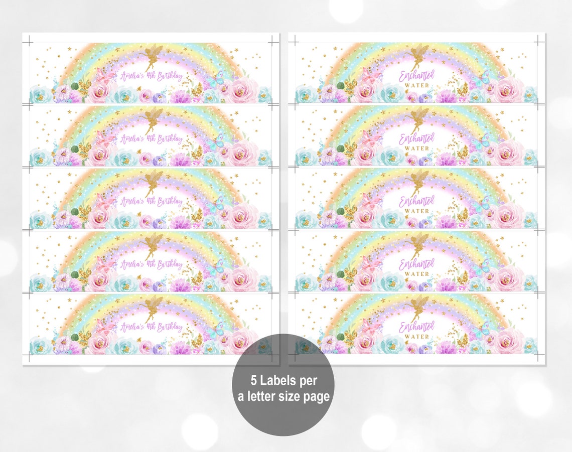 Fairy Birthday Water Bottle Labels Enchanted Magical Floral - Etsy