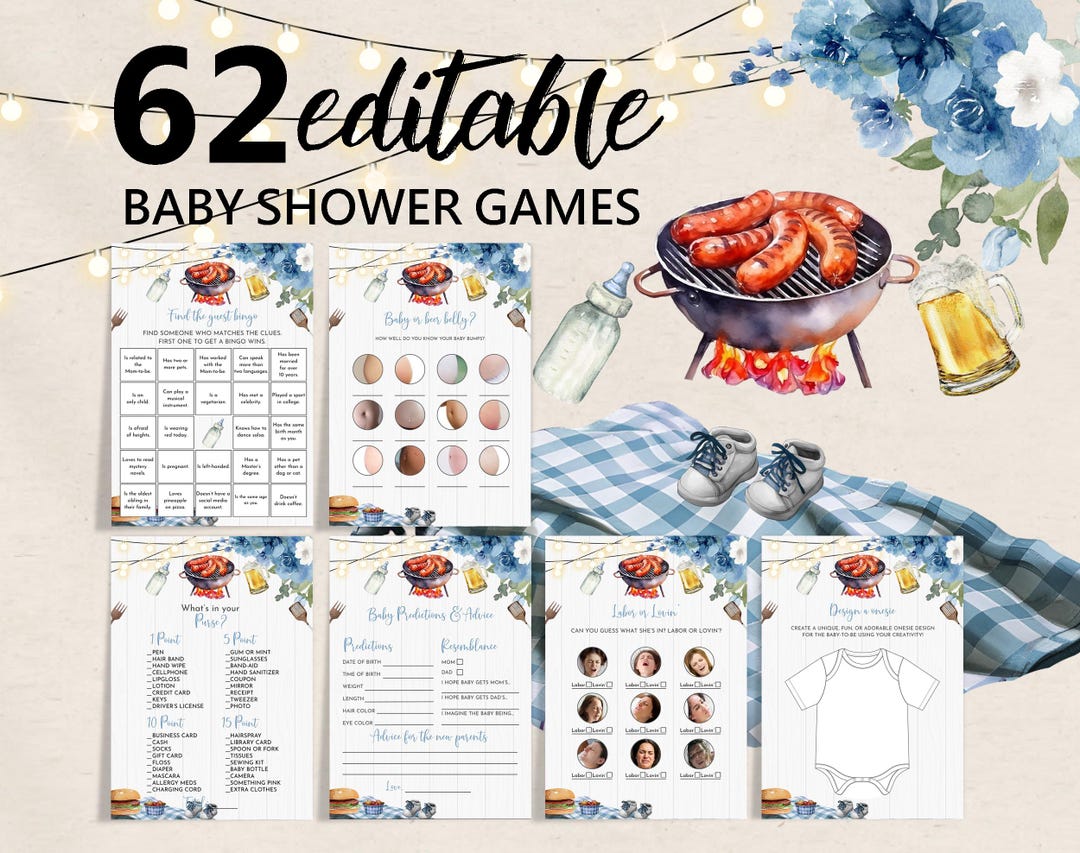 Paquete de juegos para baby shower con barbacoa: 62 imprimibles ...