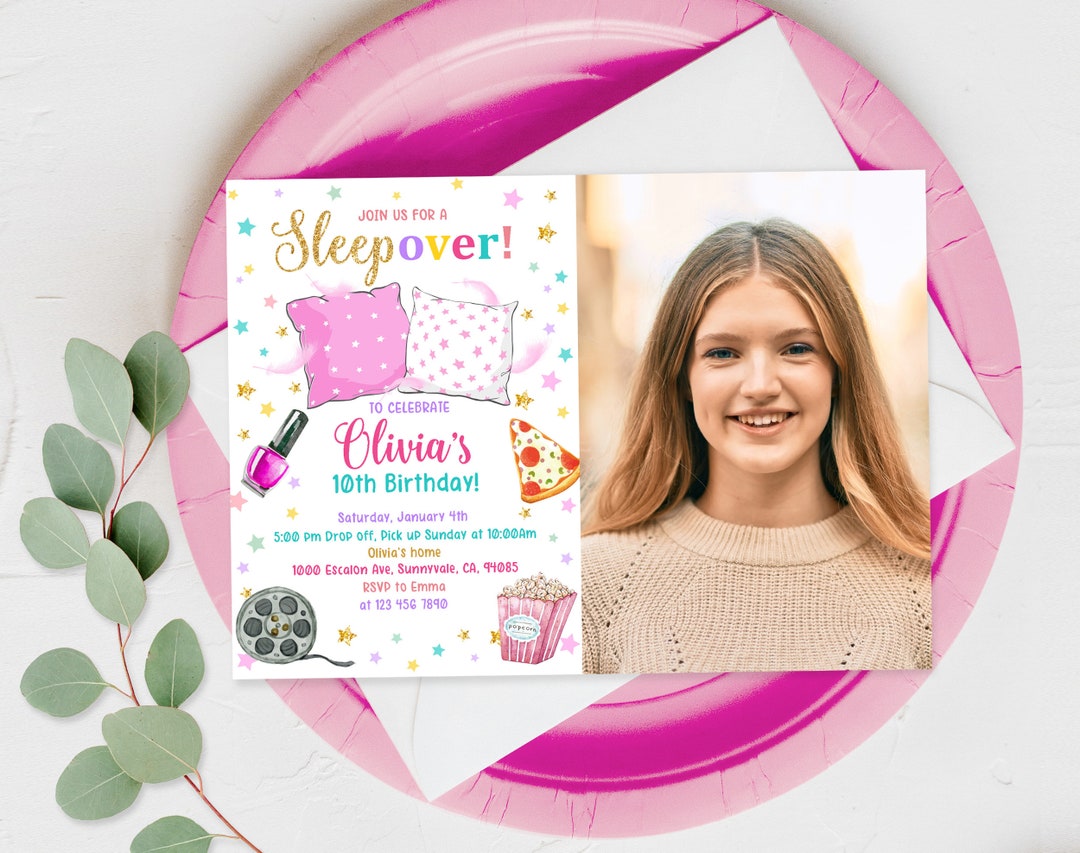 Sleepover Birthday Invitation Slumber Party Teen Photo Invite Girl ...