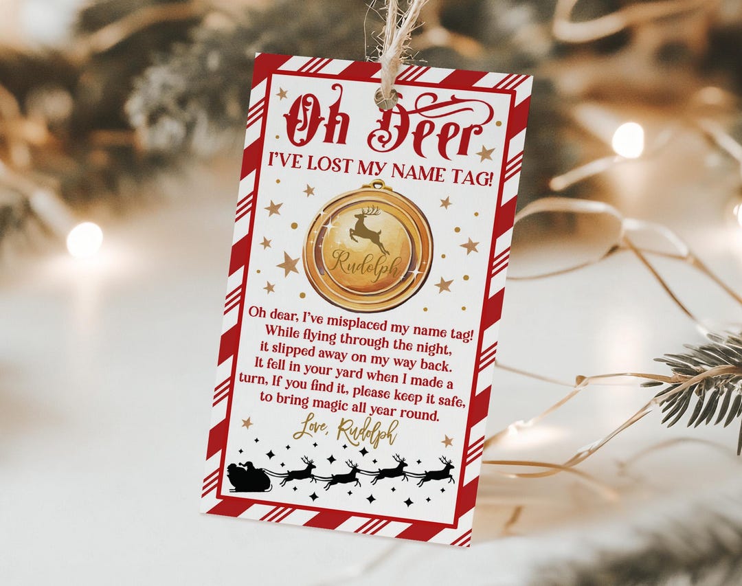 Rudolph's Lost Name Tag Printable Christmas Eve Tradition Santa's ...